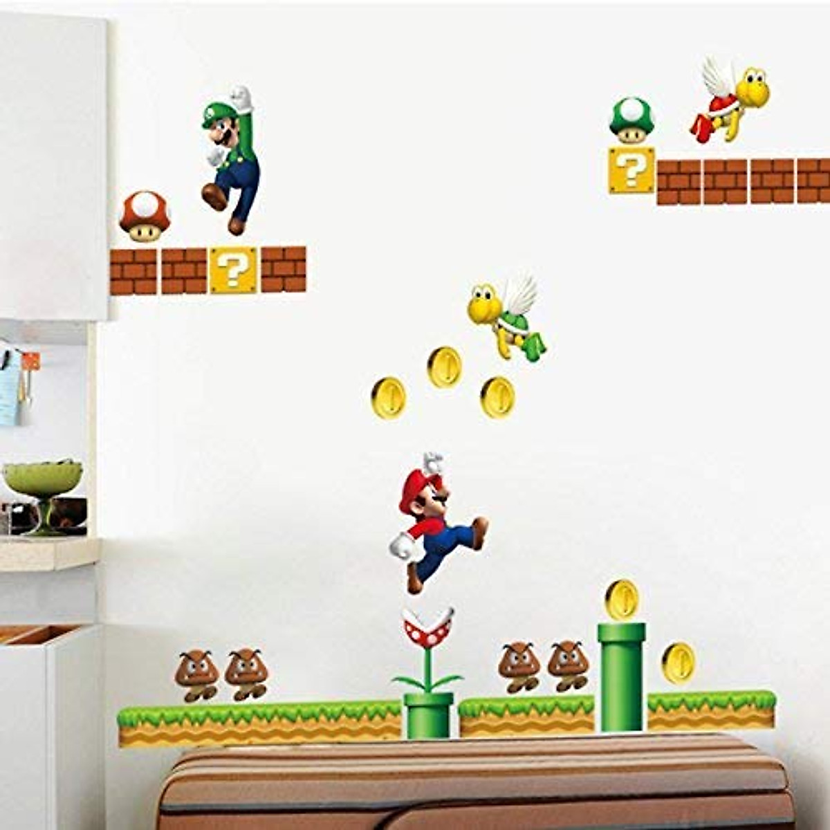Super Mario Build a Scene Peel and Stick Wall Decal Stickers Wall Decals Stickers DIY Removable Stick Baby Boys Girls Kids Room Nursery Wall Mural Decor