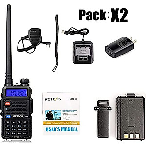 Retevis RT-5R Walkie Talkies Long Range, Dual Band 128CH High Power Handheld Two Way Radios, 1400mAh Rechargeable 2 Way Radios with Shoulder Mic, for Hunt, Hiking (2 Pack)
