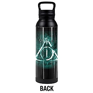 Harry Potter OFFICIAL Deathly Hallows Logo 24 oz Insulated Canteen Water Bottle, Leak Resistant, Vacuum Insulated Stainless Steel with Loop Cap, Black