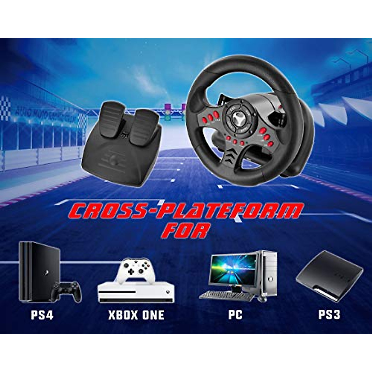 SUBSONIC SA5426 Racing Wheel Universal with Pedals for Playstation 4, PS4 Slim, PS4 Pro, Xbox One, Xbox One S, PS3