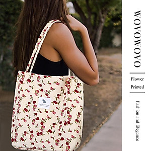 Corduroy Tote Bag for Women,Travel Reusable Grocery Shopping Shoulder Bag with Inner Pocket for Work Beach Travel and Shopping Grocery(Beige, Rose)