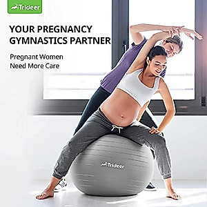 Trideer Extra Thick Yoga Ball Exercise Ball, 5 Sizes Ball Chair, Heavy Duty Swiss Ball for Balance, Stability, Pregnancy, Physical Therapy, Quick Pump Included (Gray, XL (68-75cm))