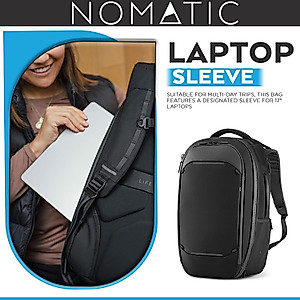 Nomatic Navigator Travel Backpack 32L W/ 9L Built-In Expansion | Anti-Theft Carry-On Size for Travel | 16" Laptop Compartment, Water Resistant Travel Pack, Weekender Bag for Men & Women, Black