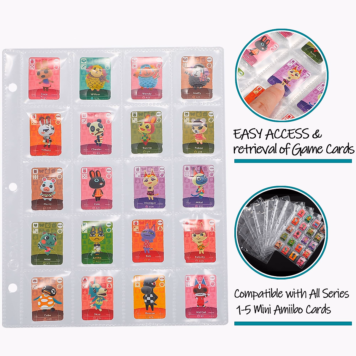 500+ Game Card Holder Compatible with Animal Crossing Mini Amiibo Cards, Cartridges Organizer Binder fit for Nintendo Switch PS Vita Games SD Memory Cards
