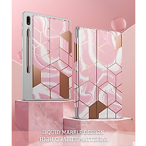 Popshine Marble Case Designed for Galaxy Tab S7 Plus / S8 Plus 12.4 Inch Tablet, Full Body Premium Protective Folio Cover with S Pen Holder, Liquid Marble Pink