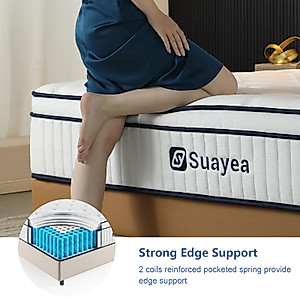 SUAYEA Queen Mattress, 14 Inch Queen Size Mattress in a Box, Hybrid Matterss with Pocket Spring and Soft Foam, Ultimate Motion Isolation
