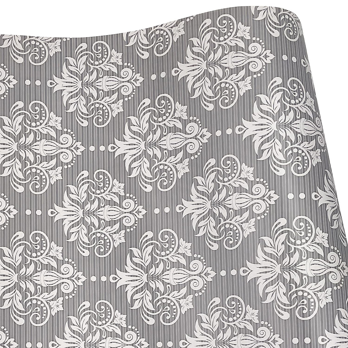 Yifely Gray-White Damask Shelf Liner Peel & Stick PVC Drawer Paper Covering Apartment Old Cabinets Shelves 17.7 Inch by 9.8 Feet Removable Countertop Decor