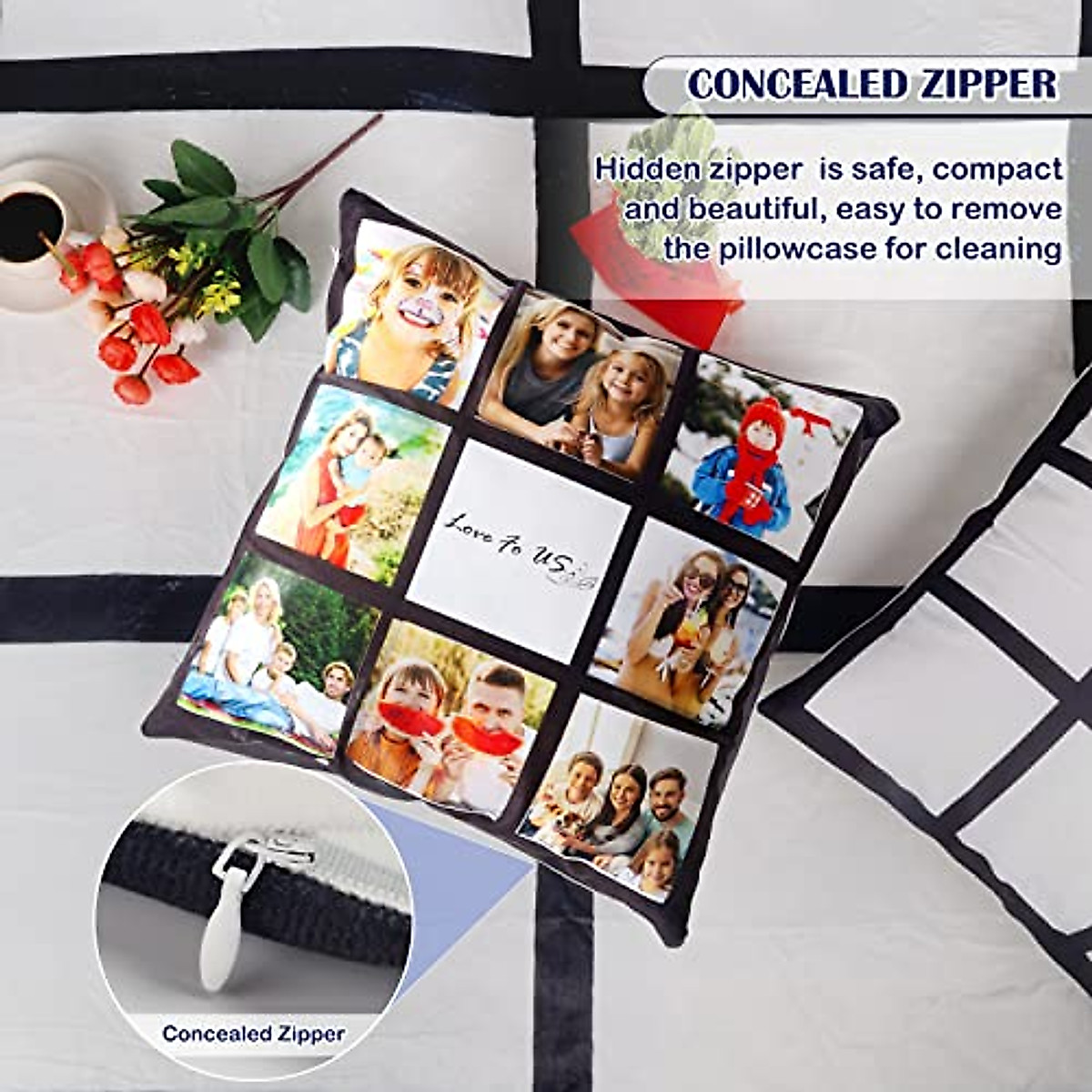 60"x50" Sublimation Blanks Throw Blanket with 20 Photo Panel Heat Press Custom Personalised Printable Panels Baby Printed Blanket Flannel Fleece 2 PCS Pillow Cover Throws Bed Sofa Couch Home Bedroom