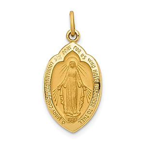 Solid 14k Yellow Gold Virgin Mary Pray for Us Charm Miracle MedalCharm Pendant - 24mm x 12mm