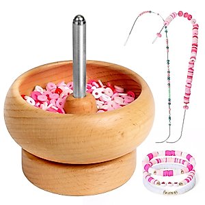 Tilhumt Bead Spinner for Jewelry Making, Effortless Rotating Wooden Clay Bead Spinner with 2 Big Eye Beading Needles and 3000 Seed Beads, Beading Supplies for Making Waist, Bracelets, Necklace