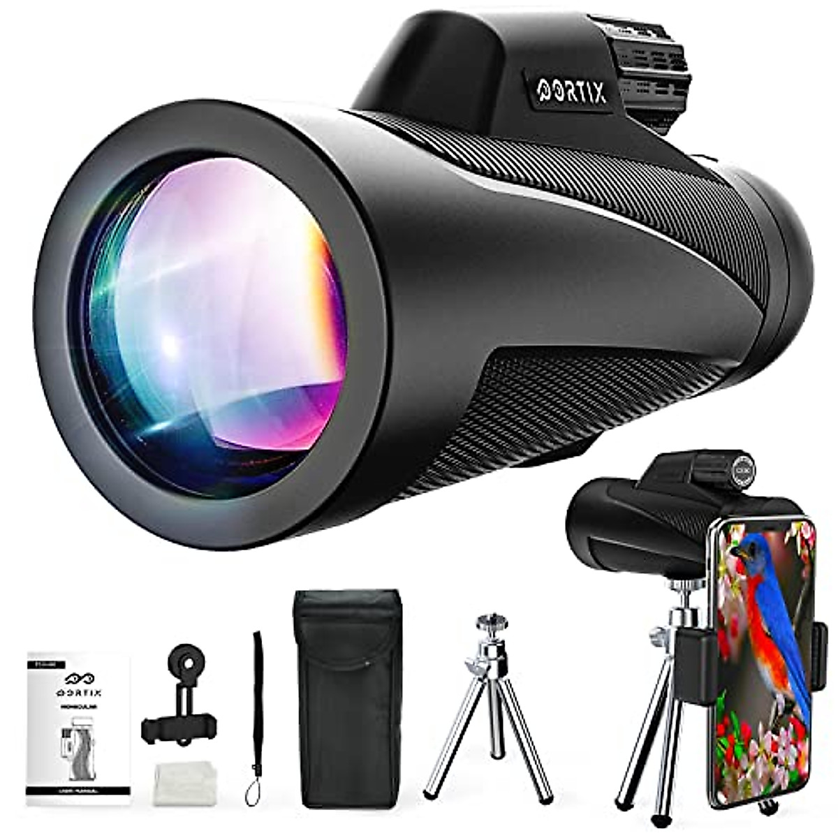 New 2023 Monocular Telescope High Powered Monocular with Smartphone Adapter & Metal Tripod - BAK4 Prism Monocular with Clear Low Light Vision for Wildlife Hunting Camping Travelling