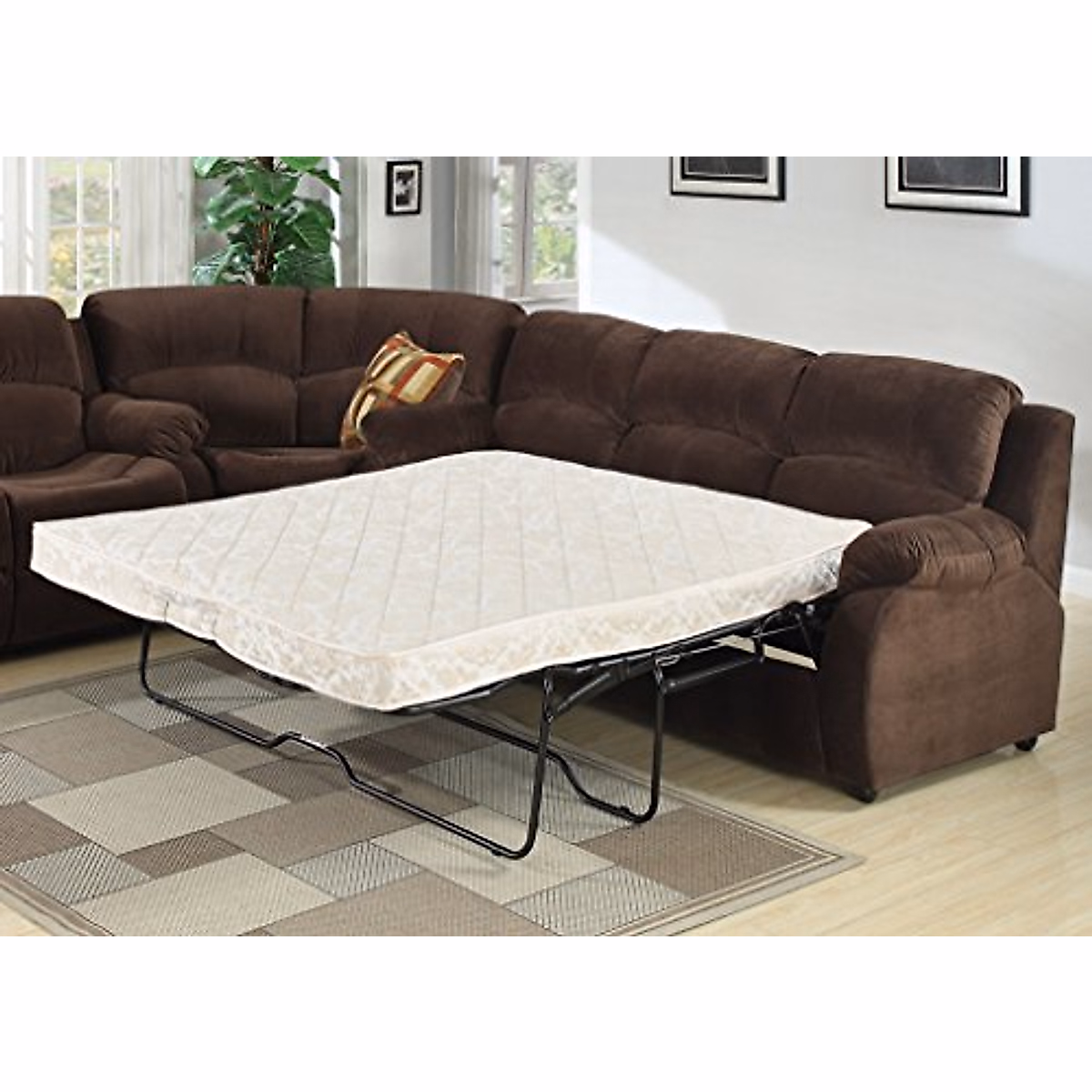 AC Pacific Tracey Collection Contemporary 3-Piece Tufted Living Room Set with Sectional, Queen Sofa Bed, and Reclining Loveseat with Storage Console and Cup Holders, Chocolate