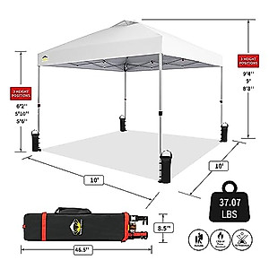Crown Shades 10x10 Pop up Canopy Outside Canopy, Patented One Push Tent Canopy with Wheeled Carry Bag, Bonus 8 Stakes and 4 Ropes, White