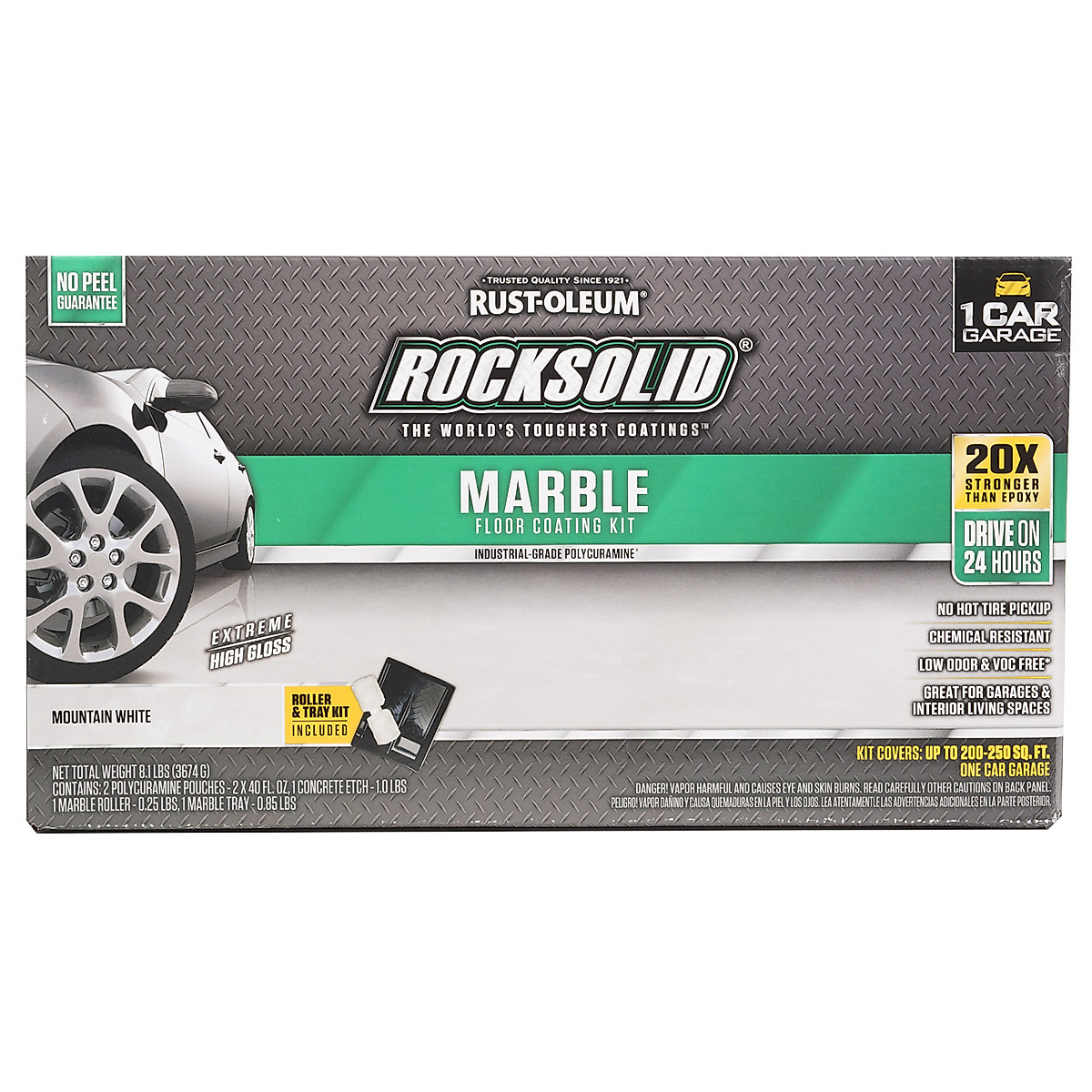 Rust-Oleum 306321 RockSolid Marble 1 Car Garage Floor Coating Kit, Mountain White, 5 Piece Set