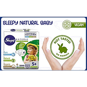 Sleepy 3X Jumbo Natural Baby Diapers, Made from Organic Cotton and Bamboo Extract, Ultimate Comfort and Dryness, 60 Count – Size 6 XL, Child Weight 33-55 lbs