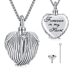 Eusense cremation jewelry for human ashes of loved one memorial heart urn necklace for women keepsake angel wing locket holder pandant