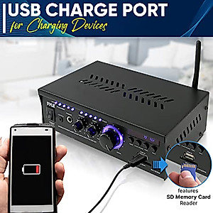 Pyle Bluetooth Mini Stereo Power Amplifier - 2x120W Dual Channel Sound Audio Receiver Entertainment w/Remote, for Amplified Speakers, CD DVD, MP3, Theater via 3.5mm RCA Input, Studio Use - PCAU48BT.5