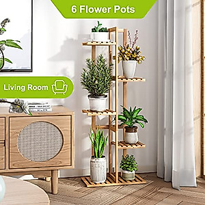 BMOSU Bamboo Plant Stand For Indoor Outdoor Plants Corner Plant Shelf Flower Stands Tall Plant Shelf 6 Potted Holder Shelf Plant Rack Potted Plant Holder Display Rack For Balcony Bedroom Living