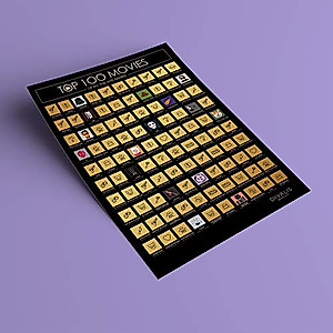 Top 100 Movies Scratch Off Poster - Films of all Time Bucket List - 24x16" Easy to Frame Scratchable Cinema Checklist Poster - Must See Movie Challenge - 100 Essential Movies Scratch off Calendar with Scratcher Included - Greatest Movies for Family to Wat