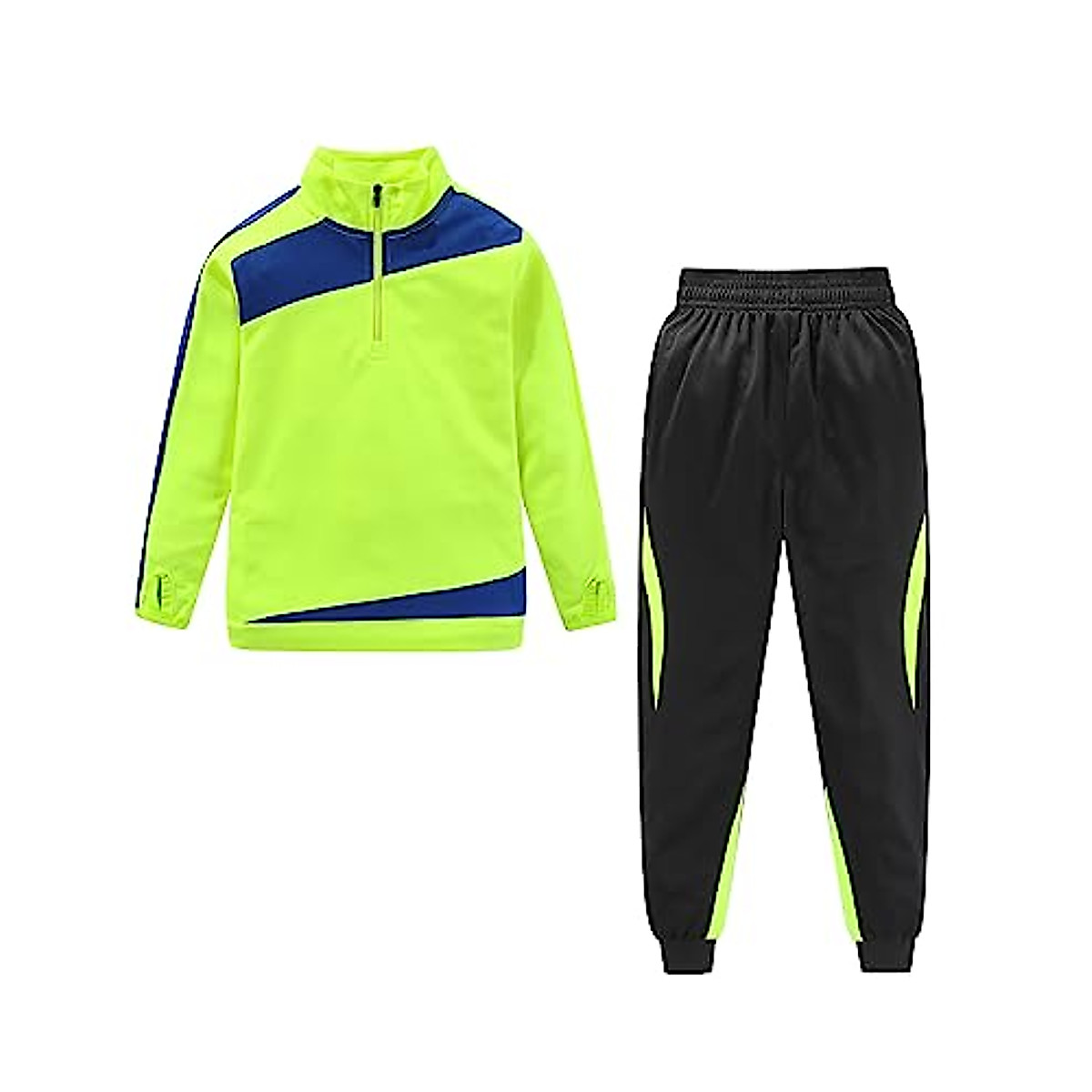 M2C Boys 2 Piece Tracksuit Quater Zip Pullover Sweatshirt and Jogger Pants Set Neon Green 7-8