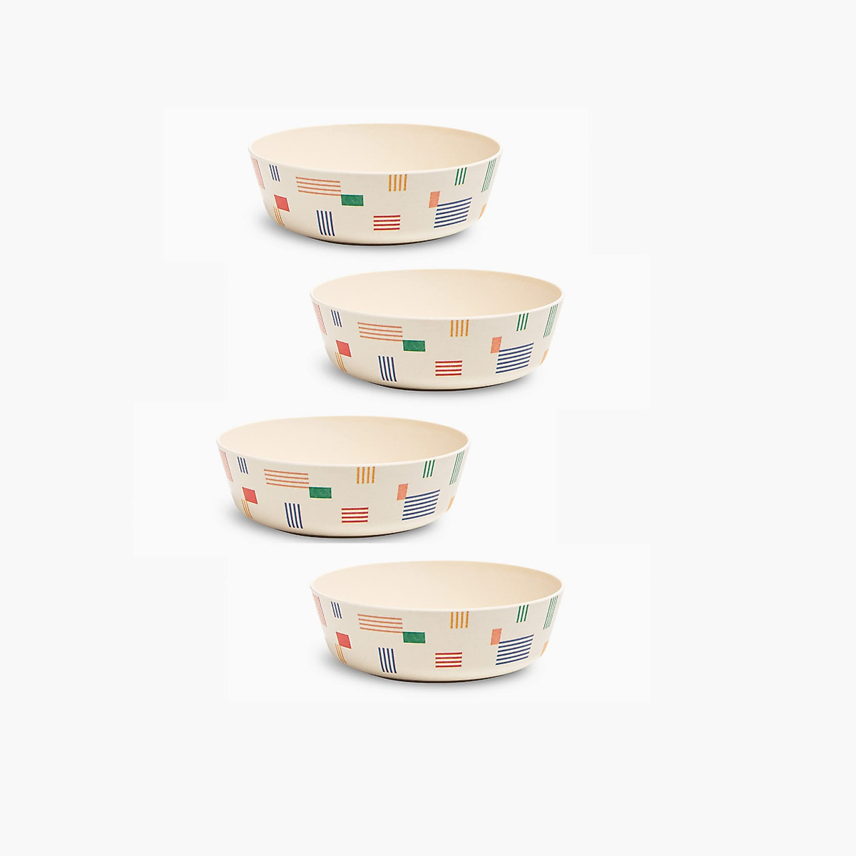POKETO Bamboo Bowls, Set of 4, 6" diameter, Reusable (Stripe)