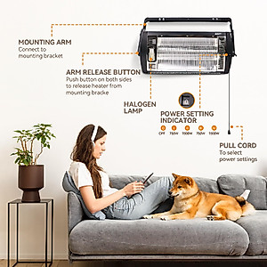 BEYOND HEAT Electric Garage Heater 120V, 750/1500W Ceiling Mount Space Heater for Garage, Shop, Patio with 90° Adjustable Tilt, Dual Quartz Radiant, Safety Metal Grille and Overheat Protection, 2-Pack
