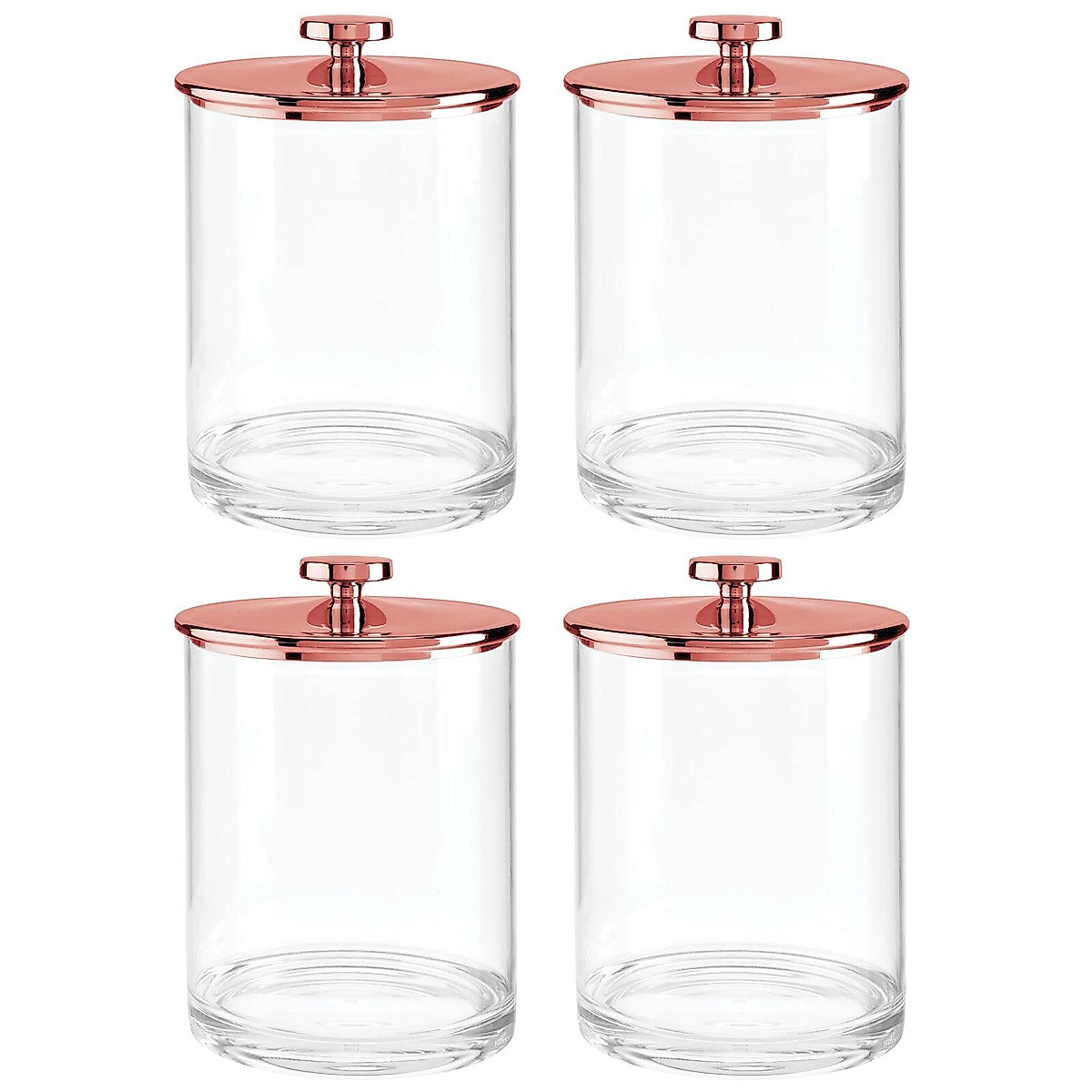 mDesign Large Modern Apothecary Storage Organizer Canister Jars - Plastic Containers for Bathroom, Organization Holder for Vanity, Counter, Makeup Tables, Lumiere Collection, 4 Pack, Clear/Rose Gold