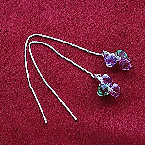 Threader String Austrian Crystals Handmade Earrings for Women with 925 Sterling Silver