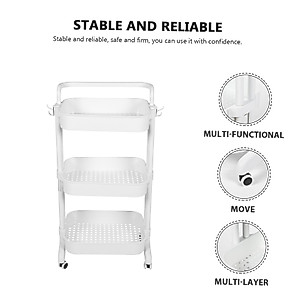 Cabilock 1pc Trolley Rack Rolling Cart Trolley Organizer Trolley Cart with Handle Mental Utility Cart 4 Shelf Tray Cart Home Organizer Household Trolley White Storage Abs Wheel