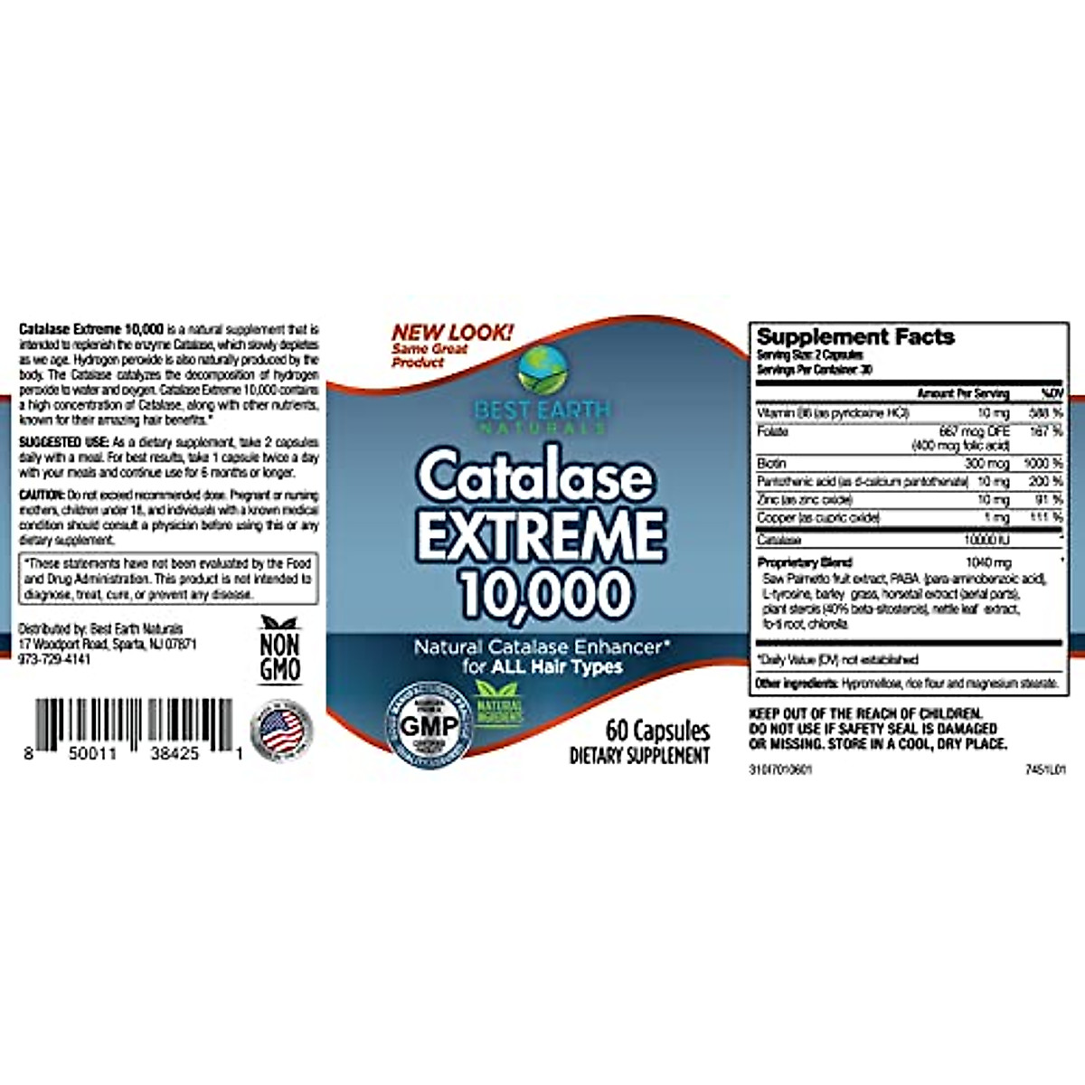 Catalase Extreme 10,000 - Three Pack Catalase Enzyme Hair Supplement with 10,000 IU's of Catalase, Saw Palmetto, FoTi, Biotin, PABA, and More 180 Count