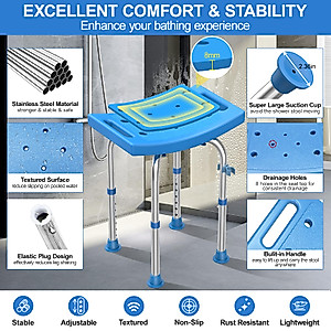 UGarden Heavy Duty Stainless Steel Shower Chair Seat, 400lbs Adjustable Height Shower Stool for Inside Shower, Blue Bath Seat Chair, Handicap Bathroom Stool, Shower Stools for Seniors, Adults,Disabled