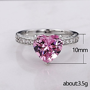 Psiroy 925 Sterling Silver Plated Simulated Pink Topaz Heart Promise Ring for Women Size 7