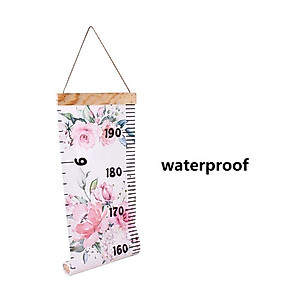 XINGZI Kids Baby Growth Chart Ruler 8 x 79 inch Wood Frame Height Measure Chart Canvas Pink Flower Hanging Removable Wall Ruler Wall Decor Nursery Decoration for Kids Girls Boys Toddlers Gift