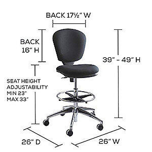 Safco Products Metro Extended Height Rolling Chair 3442BL Ergonomic & Pneumatic Height Adjustment 250lbs Load Capacity Padded Fabric Swivel Base Black