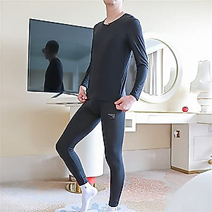 IYUNYI Men's Thermal Underwear Set, Ice Silk Feeling Long Johns, Winter Thin Base Layer Top & Bottom Black