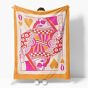 Orange Queen of Hearts Blanket,Soft Fleece Flannel Lightweight Blanket,Cozy Warm Throw Blanket Girl's Room Sofa Decor Preppy Trendy Gifts Blanket All Seasons 40x50 inch,Gift for Her