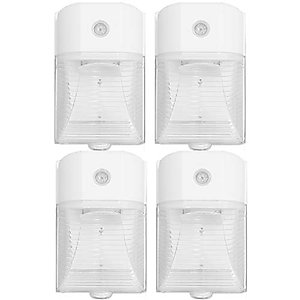 26W 3000LM LED Wall Pack Light, 100-277Vac 5000K Daylight, Photocell Dusk to Dawn Wall Pack, 150-250W MH/HPS Replacement, Outdoor Security Lighting Fixtures, Clear Lens (4-Pack White)