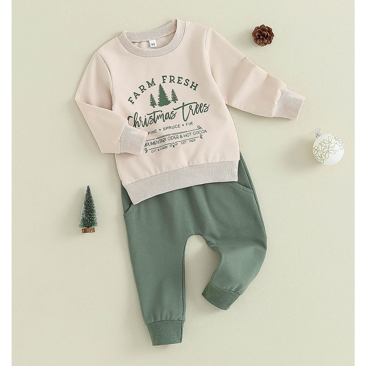 TheFound Baby Boy Christmas Outfit Christmas Vibes Print Sweatshirt Top Warm Pant Newborn Toddler Baby Christmas Outfit 0-3T (Apricot, 6-12 Months)
