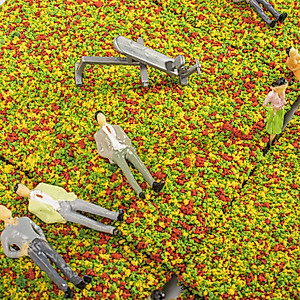 6 Pcs Model Grass Mat Artificial Grass Miniature Shrub Mat Static Shrub Vegetation Groups Bush Model Aritificial Plants for DIY Architecture Building Model Railway Train Diorama Garden,Red Yellow