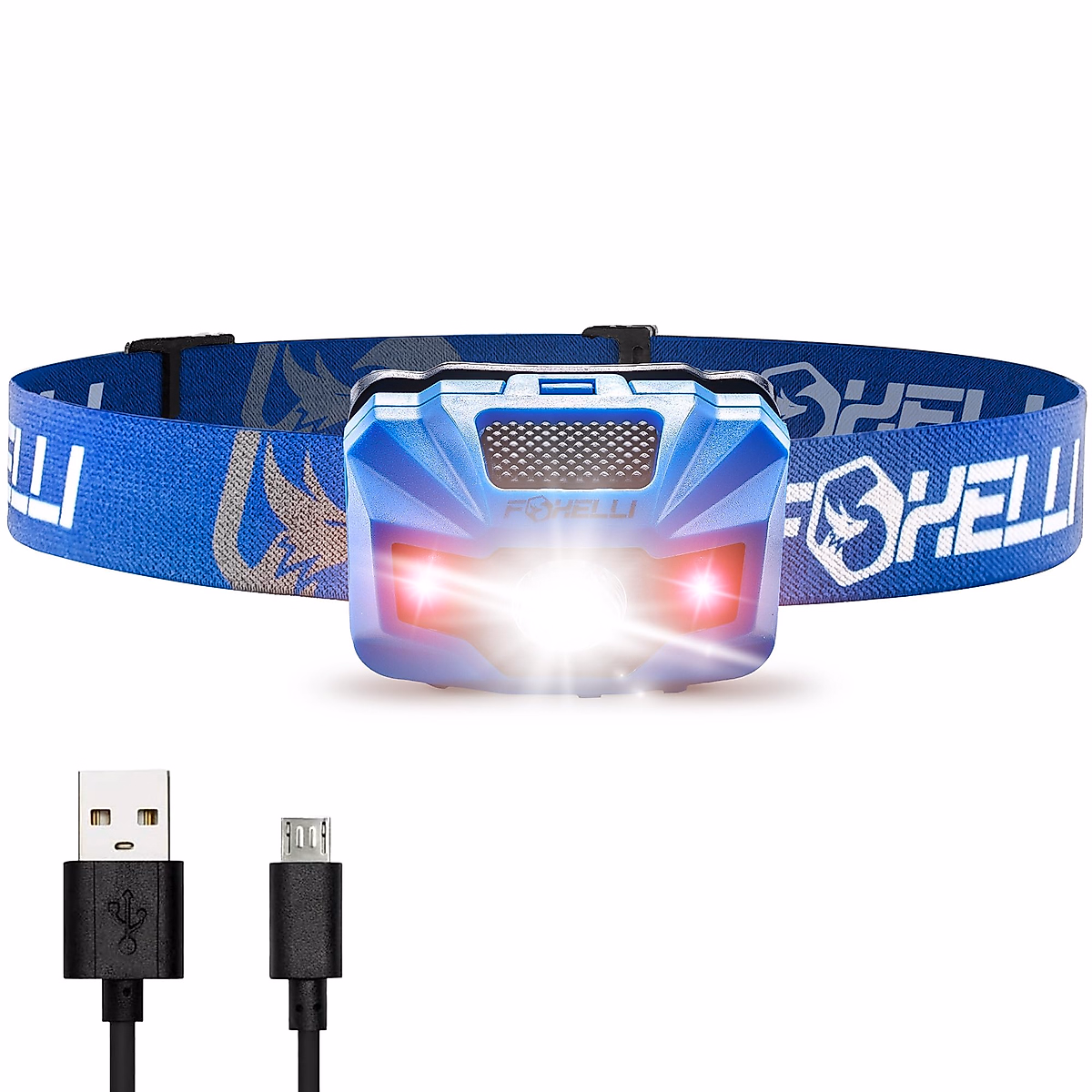 Foxelli LED Headlamp Rechargeable – Ultralight USB Rechargeable Headlamp Flashlight for Adults & Kids, Waterproof Head Lamp with Red Light for Running, Camping, Hiking & Outdoor