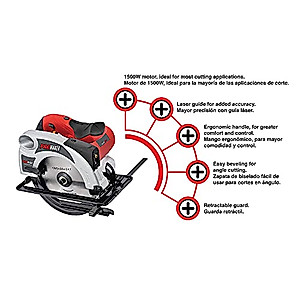 Promaker Heavy duty Circular Saw 7 1/4, 5500 RPM, Power circular saw 13 AMP, Circular saw corded with Laser Guide, Power Saw includes wood cutting disc, Wood saw 1500W. PRO-SC1500