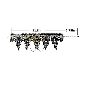 MEiySH Goth Punk Style Wedding Party Black Lace Choker Beads Tassels Chain Pendant Necklace for Women (Style 009)