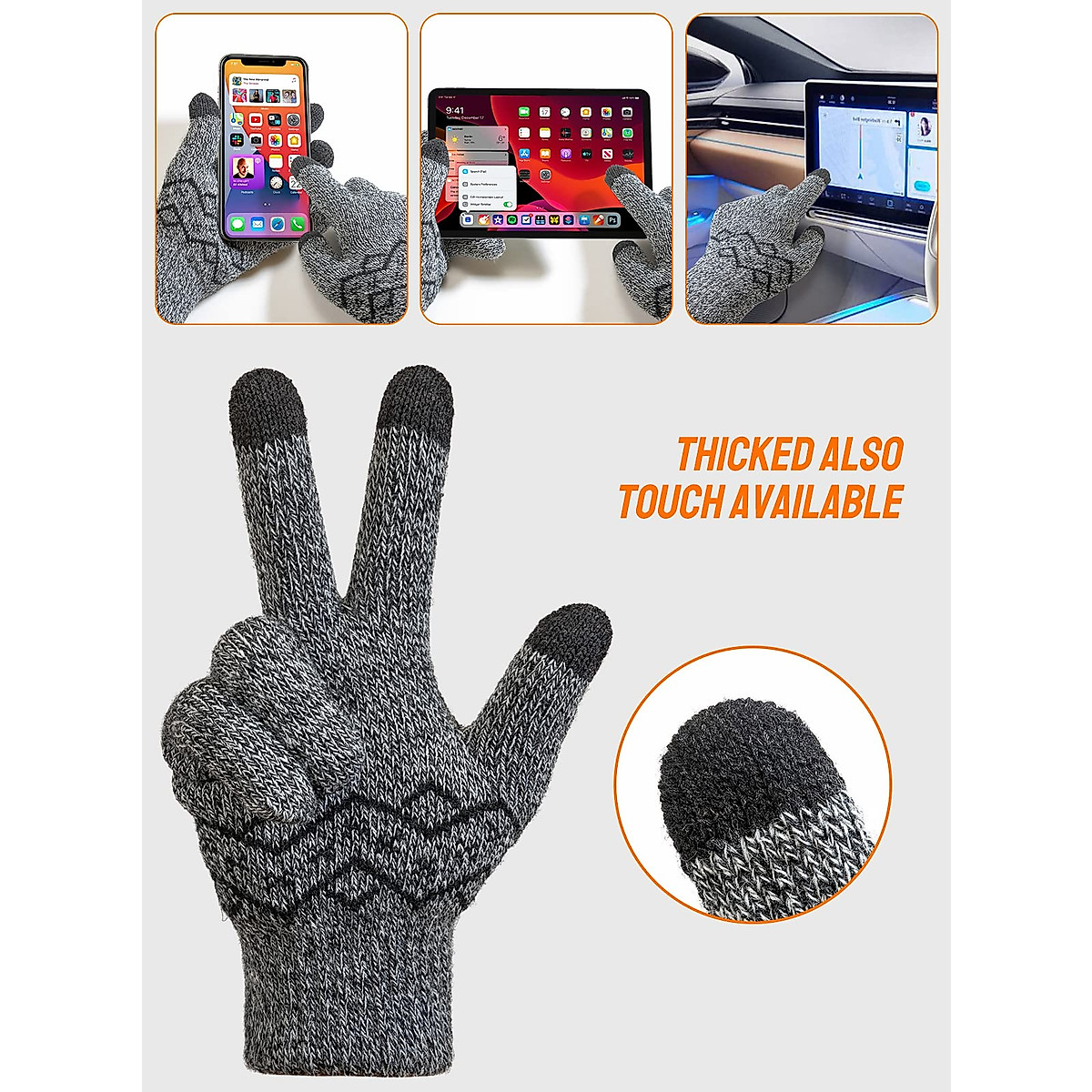 TRENDOUX Winter Gloves Men Women, Touch Screen Unisex - Stretchy Material - Elastic Cuff - Hands Warm Windproof for Running Driving Walking Hiking - Thickened Knit Extreme Cold Weather Glove - Black M