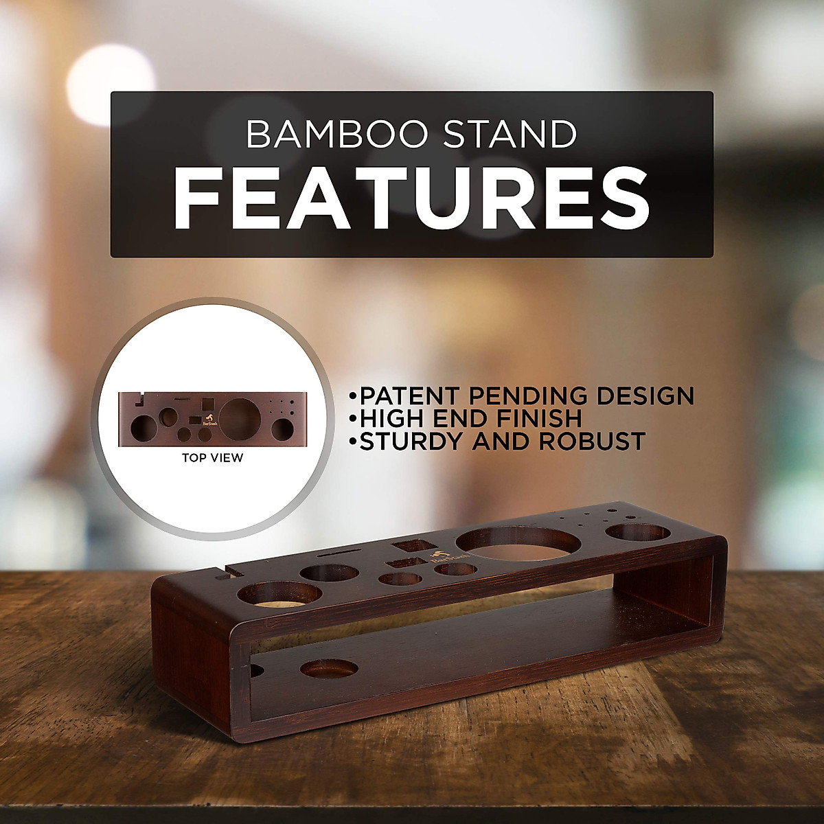 BarStash Bartender Kit - Premium Bar Tools Set with Unique Wooden Stand - House Warming Gifts New Home - Bar Accessories Home Bar Set, Cocktail Set, Bar Kit - Cocktail Recipe E-Book -Stainless Steel