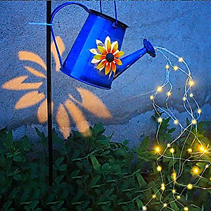 Solar Waterfall Garden Decor Lights,60 LED Running Water Flashing，Waterproof Solar Watering can Lights, Yard Decor for Outside for Porch Lawn Backyard Landscape Pathway Patio Gifts (Chrysanthemum)
