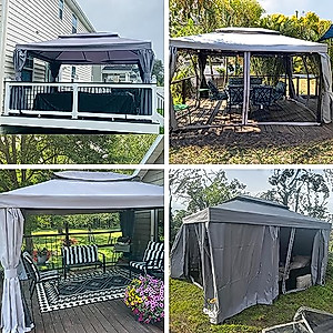 Yangming Gazebo 10X13ft Outdoor Gazebos Clearance with Mosquito Netting and Curtains for Patio, Backyard, Lawn, Garden, Deck, Gray