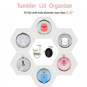 Karshall 2 Pack Cup Lid Holder Organizer for Tumblers/Water Bottles, Inside/Under Cabinet Storage Hook for Stanley/Yeti/Simple Modern/More Brands, Hold up to 8 Lids-Kitchen Organization