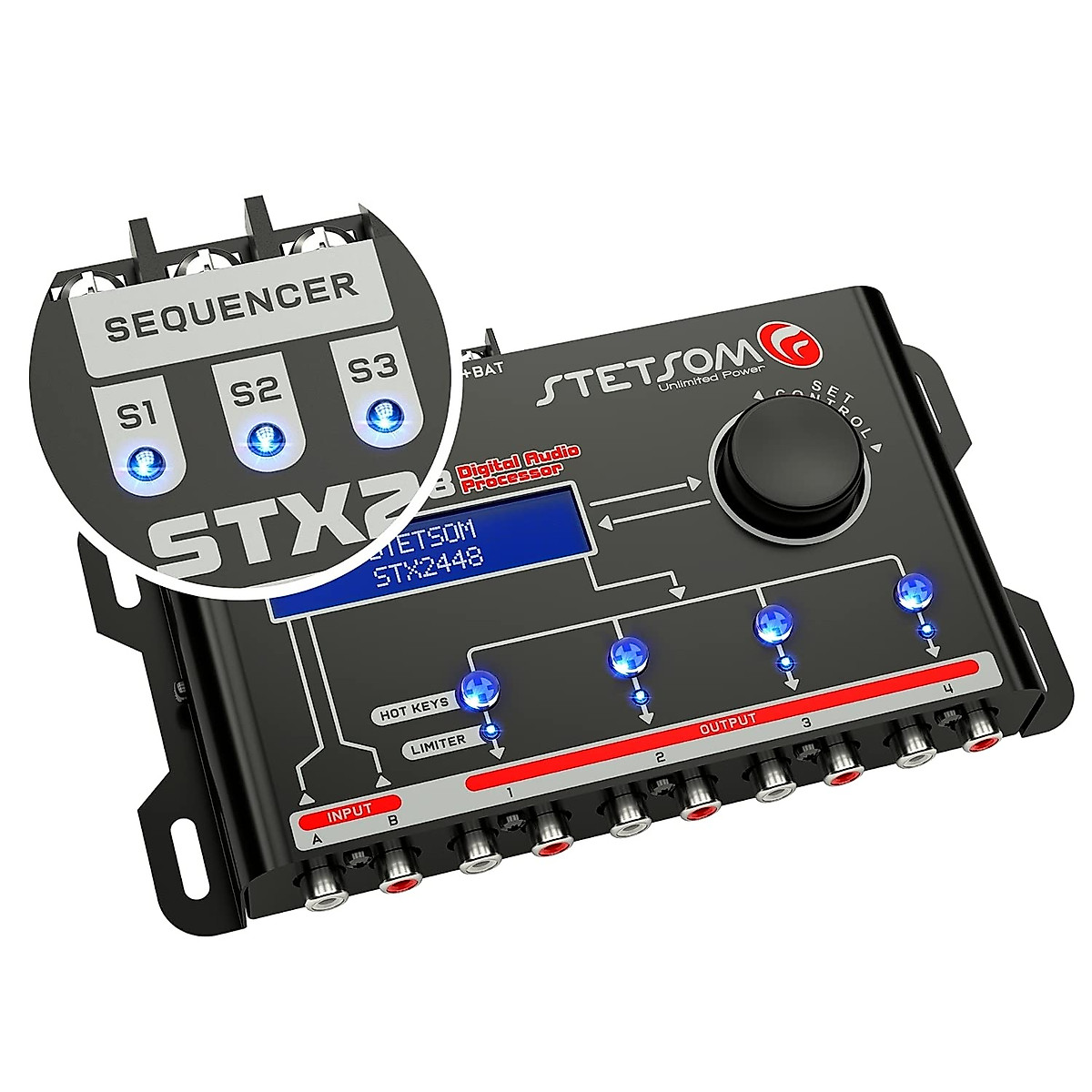 Stetsom STX 2448 DSP Crossover & Equalizer 4 Channel Full Digital Signal Processor (Sequencer) 2.4 Remote Relay