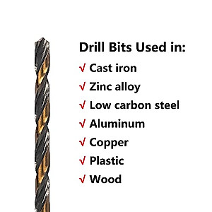 VALYRIANTOOL 10PCS 3/32" Impact Drill Bit Set, Hex Drill Bit Set, Black Gold Drill Bits Set, HSS Quick Change Impact Driver Drill Bit Set for Copper, Aluminum, Zinc Alloy, Wood, Plastic