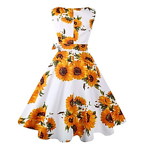 Hanpceirs Women's Boatneck Sleeveless Swing Vintage 1950s Cocktail Dress White Sunflower M New